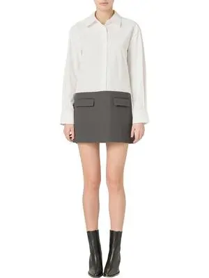 Endless Rose Colorblock Mini Shirtdress - White / Charcoal