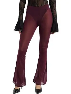 MISTRESS ROCKS Semisheer Flare Leg Pants - Dark Plum