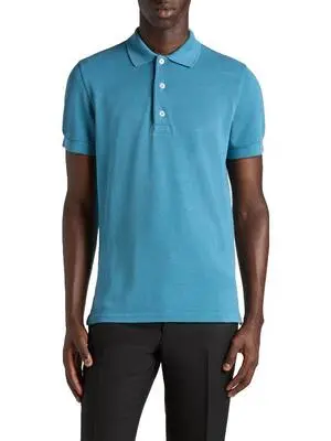 TOM FORD Lyocell & Cotton Piqué Polo - Hb651 Faded Blue