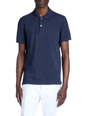 TOM FORD Lyocell & Cotton Piqué Polo - Hb785 Ink Blue