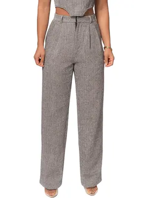 JLUXLABEL Herringbone Tweed Pleated Pants - Grey