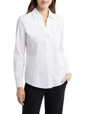 ANNE KLEIN Anne Klein Cotton-Blend Poplin Button-Up Shirt