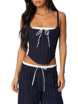 EDIKTED Pinstripe Corset Top - Navy-and-white