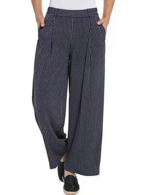 Lyssé Clarette Stripe Pleated Wide Leg Pants - Marine Pinstripe