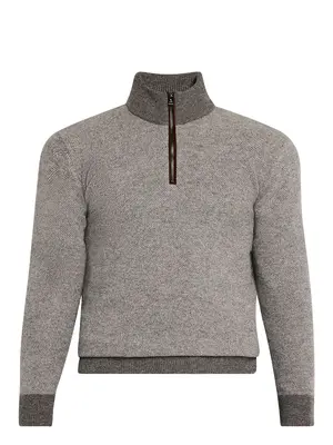 Ralph Lauren Birdseye Cashmere Quarter-zip Pullover Sweater - Medium Grey Multi