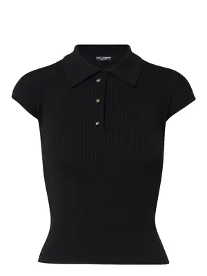 Dolce & Gabbana Ribbed-knit Polo Shirt - Black