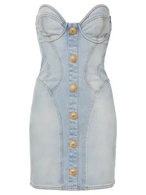 Balmain Denim Bustier Mini Dress - Blue