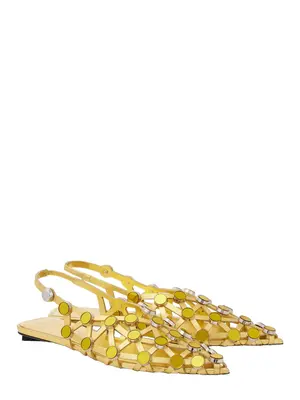 Attico Grid Metallic Leather Slingback Flats - Gold