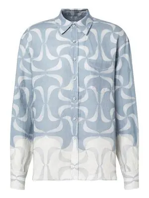 Commas Mantra Printed Linen Shirt - Blue