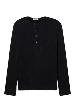 Commas Striped Henley Shirt - Black