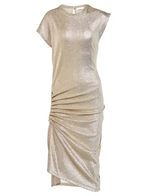 Rabanne Asymmetric Draped Midi Dress - Metallic