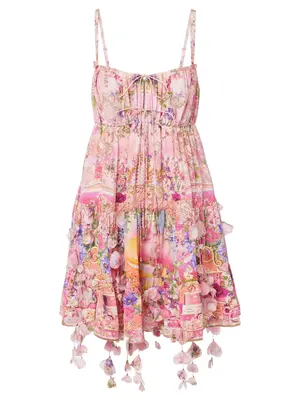 Camilla Floral-appliqué Silk Crêpe Minidress - Multicoloured