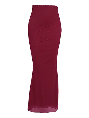 House Of Cb Fluted-hem Mesh Maxi Skirt - Cabernet