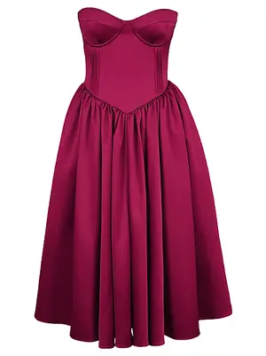 House Of Cb Satin Midi Dress - Burgundy
