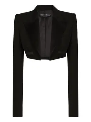 Dolce & Gabbana Single-breasted Wool Gabardine Spencer Tuxedo Jacket - Black