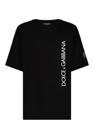 Dolce & Gabbana Short-sleeved T-shirt With Vertical Logo Print - Black