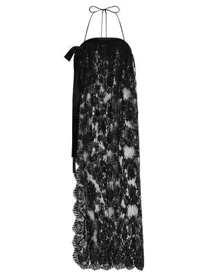 Dolce & Gabbana Calf-length Chantilly Lace Dress With Satin Details - Black