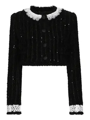 Dolce & Gabbana Short Tweed Jacket With Micro-sequin Embellishment - Black