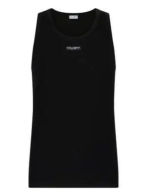 Dolce & Gabbana Two-way Stretch Cotton Tank Top With Logo Label - Black