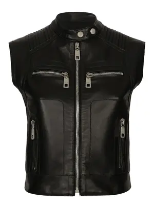 Dolce & Gabbana Zip-up Leather Vest - Black