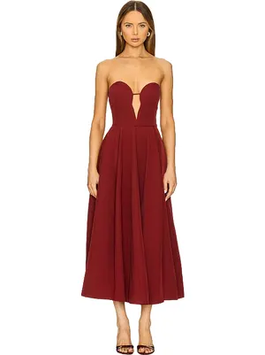 Bardot X Opal Volume Midi Dress - Burgundy