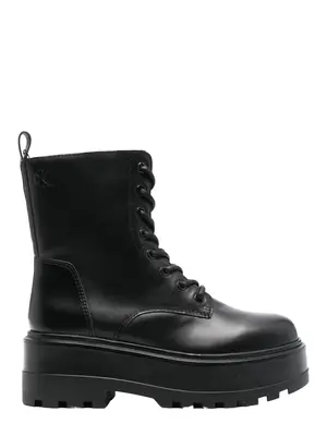 Calvin Klein Leather Platform Boots - Black