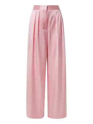 Adam Lippes Pleated Silk-charmeuse Wide-leg Pants - Pink
