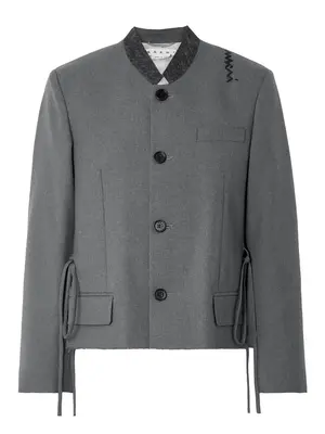 Marni Wool Jacket With Embroidery And Felt Trim - Gray