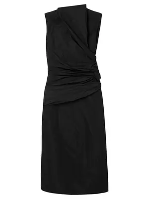 JIL SANDER Gathered Shell Midi Dress - Black
