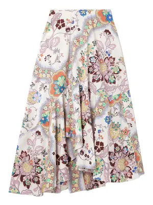 Etro Asymmetric Floral-print Midi Skirt - White