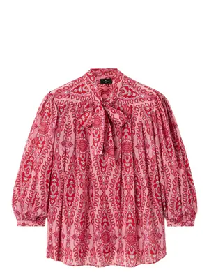 Etro Pussy-bow Pleated Paisley-print Cotton-poplin Blouse - Pink
