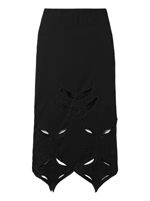 CONNER IVES Schiffli Cutout Appliquéd Embroidered Midi Skirt - Black