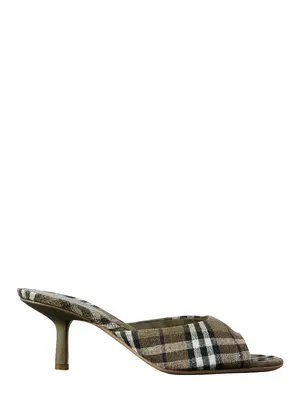 Burberry Checked Linen Mules - Brown
