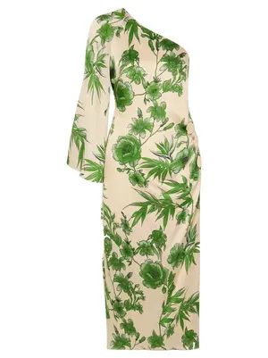 Borgo De Nor Atlantis Floral-print Satin Midi Dress - Green