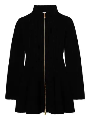 Alaïa Ribbed Wool And Cashmere-blend Peplum Cardigan - Black