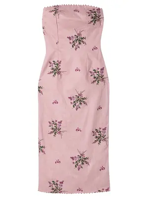 Agua Bendita Armonía Wisteria Embroidered Linen Midi Dress - Pink