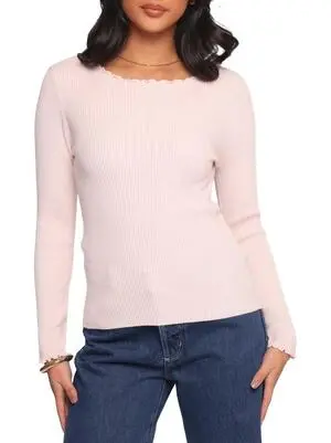 PETAL & PUP Kya Lettuce Edge Rib Sweater - Pink