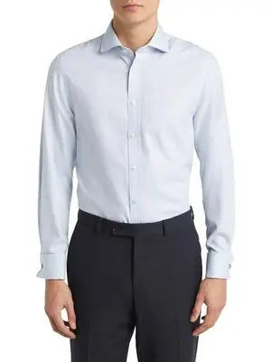 CHARLES TYRWHITT Non-iron Clifton Weave Cutaway Slim Fit Shirt Double Cuff - Light Blue