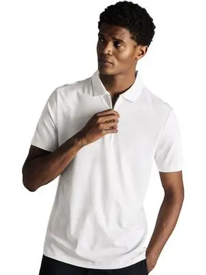 CHARLES TYRWHITT Plain Short Sleeve Zip Jersey Polo - White