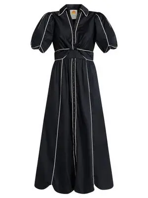 Farm Rio Contrasting-trim Midi Dress - Black
