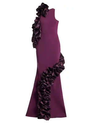 GRETA CONSTANTINE Ruffled-appliqué Gown - Purple