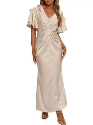 PETAL & PUP Georgianna Satin Maxi Dress - Dove