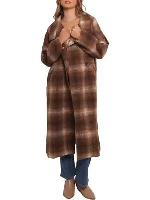 PETAL & PUP Maya Plaid Longline Coat - Brown Check