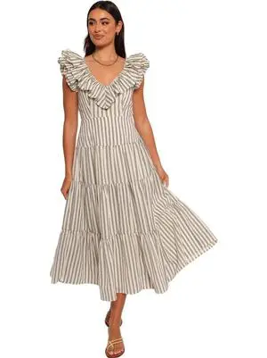 PETAL & PUP Bobbie Ruffle Maxi Dress - Neutral Stripe