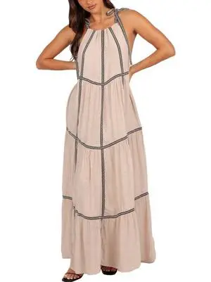 PETAL & PUP Volina Tiered Maxi Dress - Light Taupe