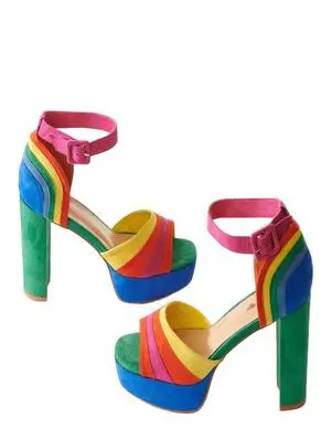 Unique Vintage Peep Toe Platform Pumps - Rainbow Stripes