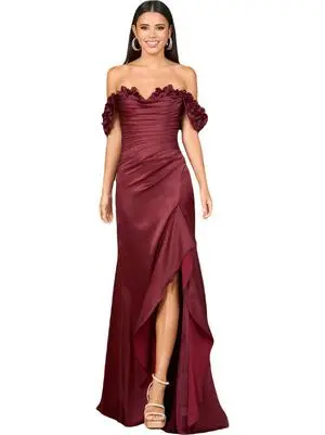 LARA NEW YORK Off Shoulder Crepe Gown - Burgandy