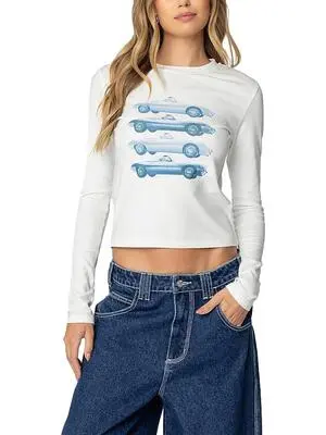 EDIKTED Car Club Long Sleeve T-shirt - White