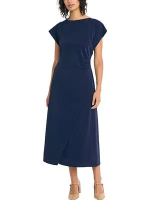 LUXELY Faux Wrap Midi Dress - Evening Blue