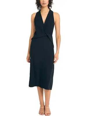 LUXELY Drape Front Midi Dress - Black